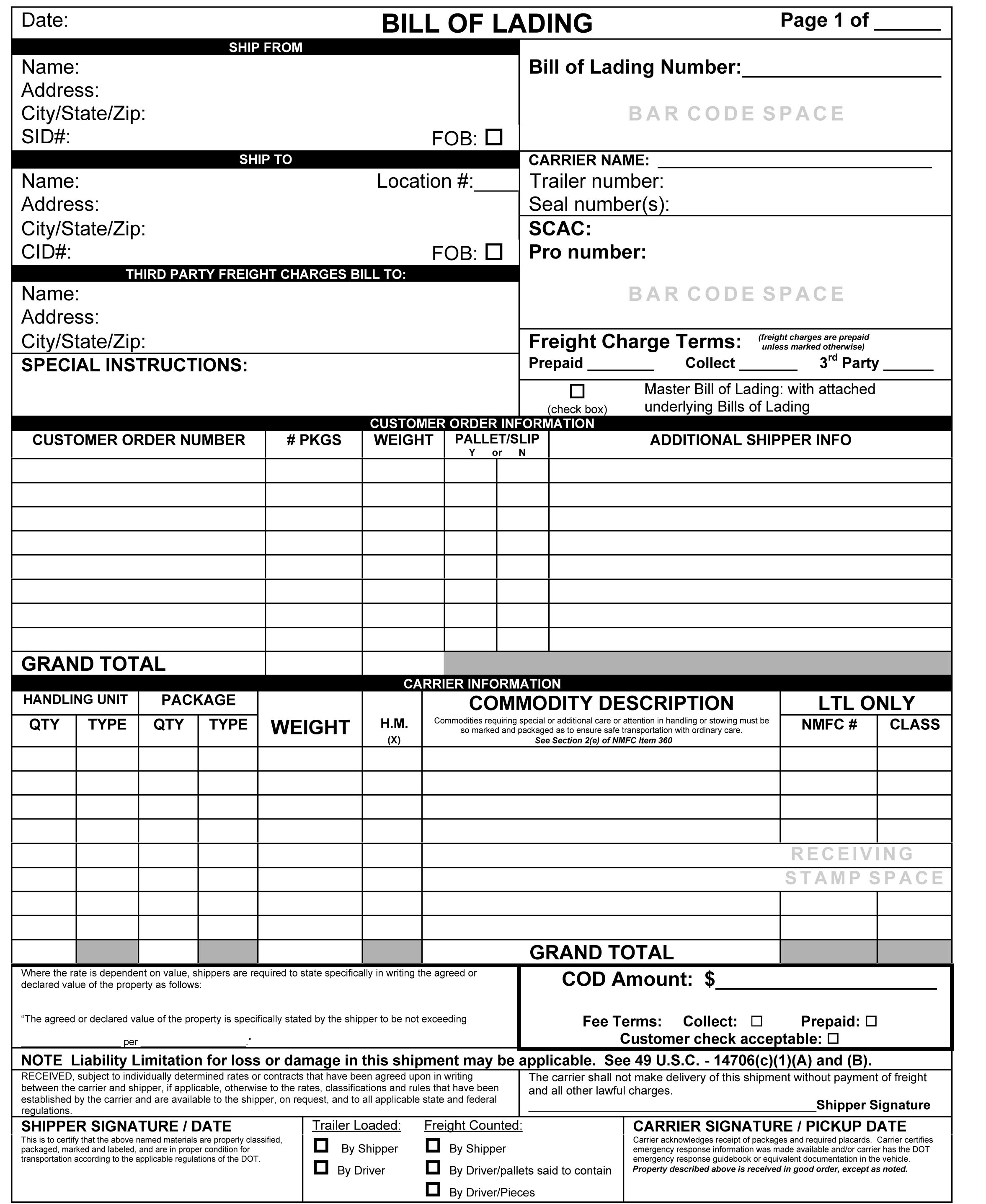 Bill Of Lading Document